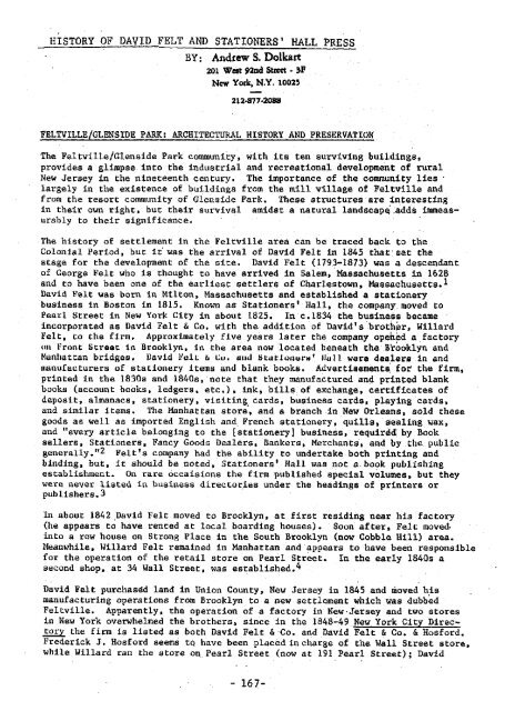 HISTORY OF DAVID FELT AND STATIONERS' HALL PRESS BY ...