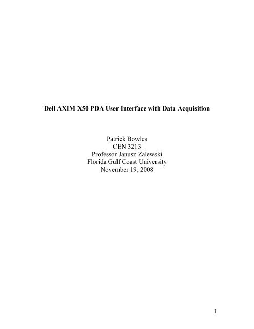 Dell AXIM X50 PDA User Interface with Data Acquisition