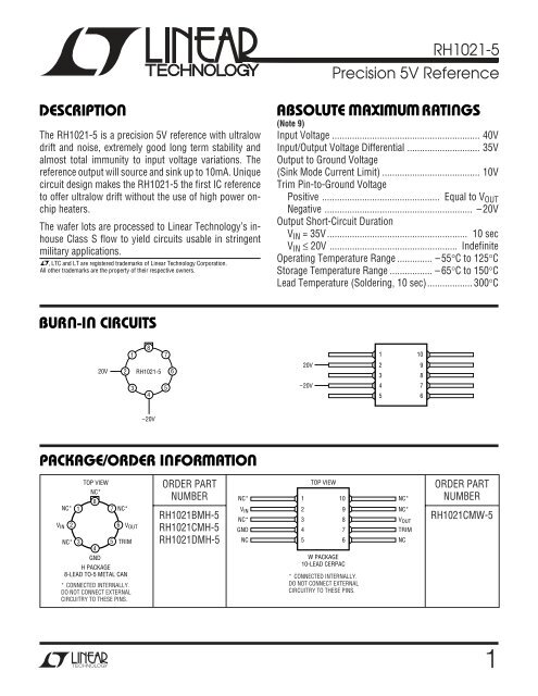 RH1021-5 - Precision 5V Reference - Linear Technology
