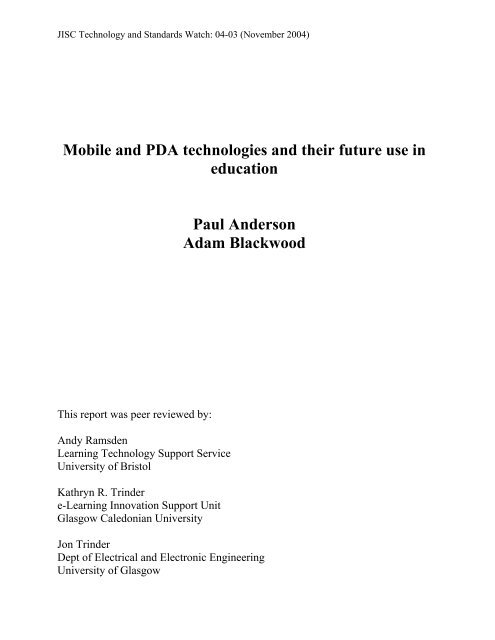 Mobile and PDA technologies and their future use in education - Jisc