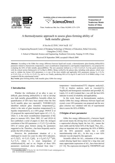 A thermodynamic approach to assess glass-forming ability of bulk ...