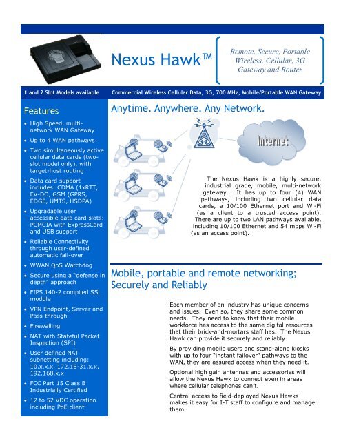 Nexus Hawk Product Specifications