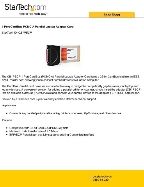 1 Port CardBus PCMCIA Parallel Laptop Adapter ... - StarTech.com