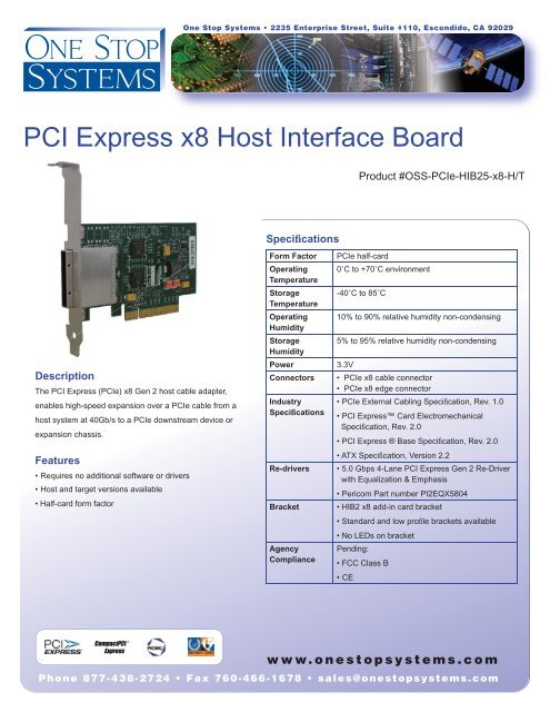PCI Express x8 Host Interface Board - One Stop Systems, Inc.