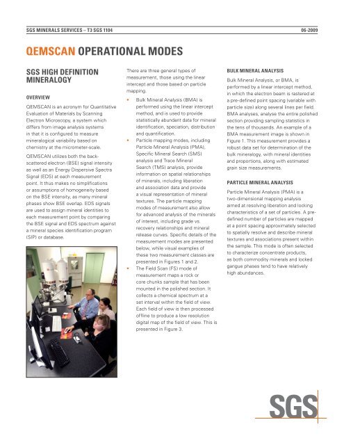 QEMSCAN OPERATIONAL MODES - SGS