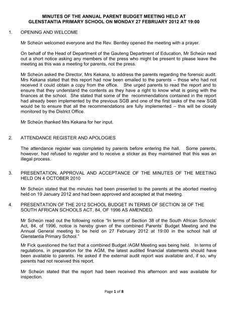 annual budget meeting minutes february 2012 - Glenstantia Primary ...