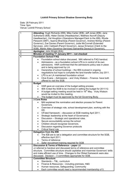 SGB Minutes 28.02.11 Public - Lickhill Primary School