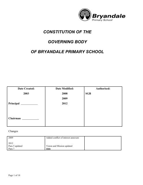 constitution of the governing body of bryandale primary school