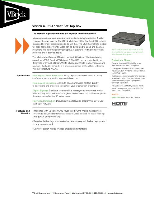 VBrick Multi-Format Set Top Box - VBrick Systems, Inc.