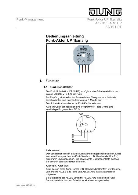 Bedienungsanleitung Funk-Aktor UP 1kanalig