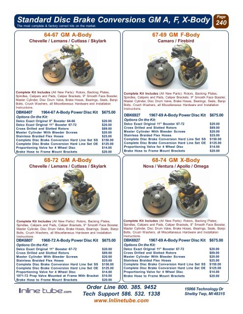 Standard Disc Brake Conversions GM A, F, X-Body - Inline Tube