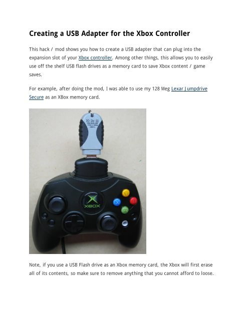 Creating a USB Adapter for the Xbox Controller