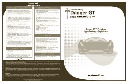 Dagger GT™ Prototype Specifications - Preliminary