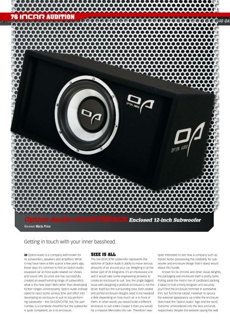 Option Audio OA12XTMPACK Enclosed 12-inch Subwoofer