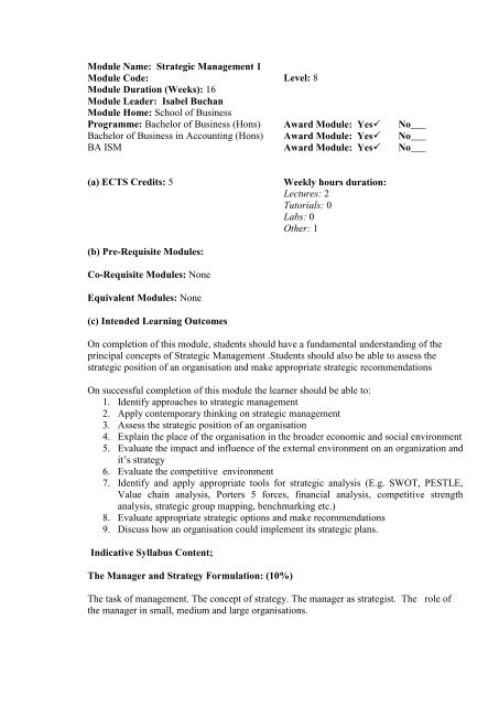 Module Name: Strategic Management 1