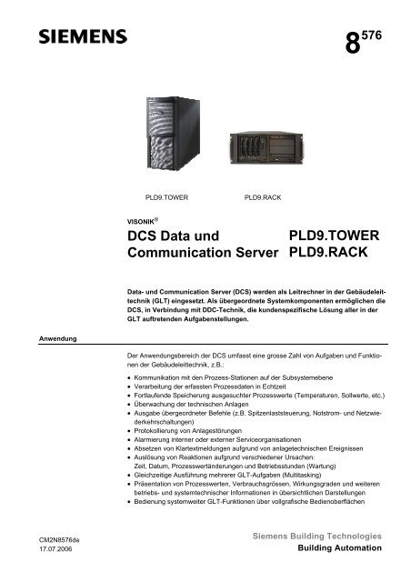 VISONIK DCS Data und Communication Server - Siemens Building ... VISONIK DCS Data und Communication Server - Siemens Building ...