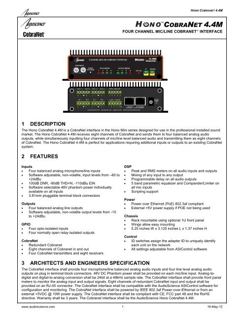 Hono CobraNet 4.4M - AudioScience