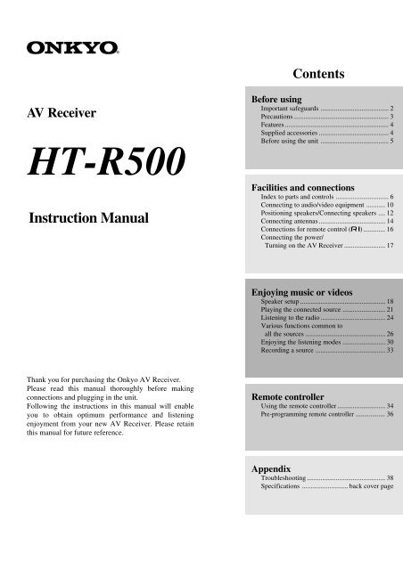 HT-R500 - Onkyo USA Maintenance