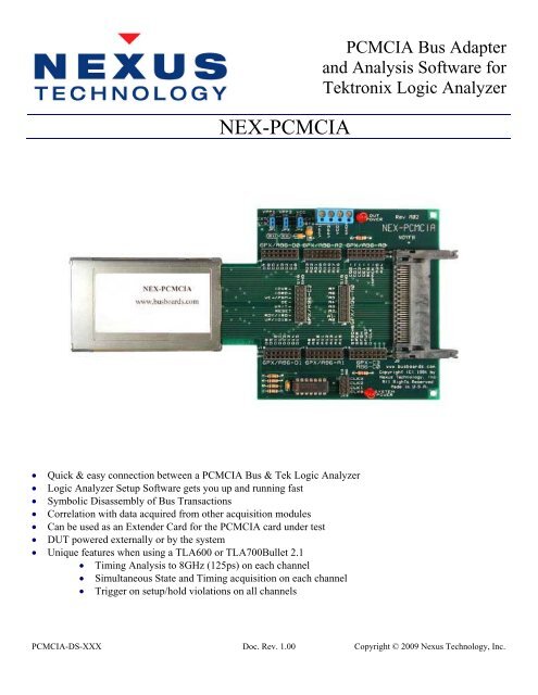 NEX-PCMCIA Datasheet (PDF) - Nexus Technology