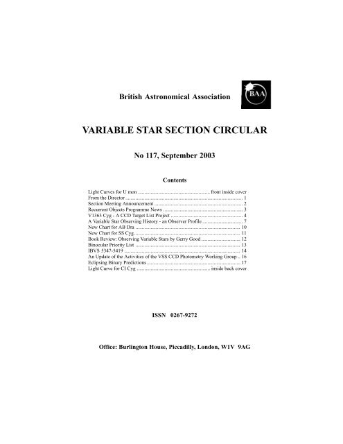 variable star section circular - British Astronomical Association