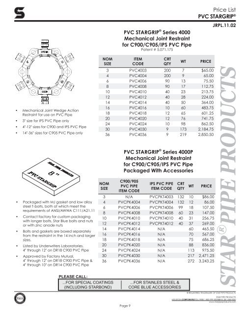 Price List PVC STARGRIP® - Star Pipe Products