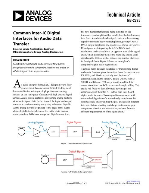 Common Inter-IC Digital Interfaces for Audio Data ... - Analog Devices