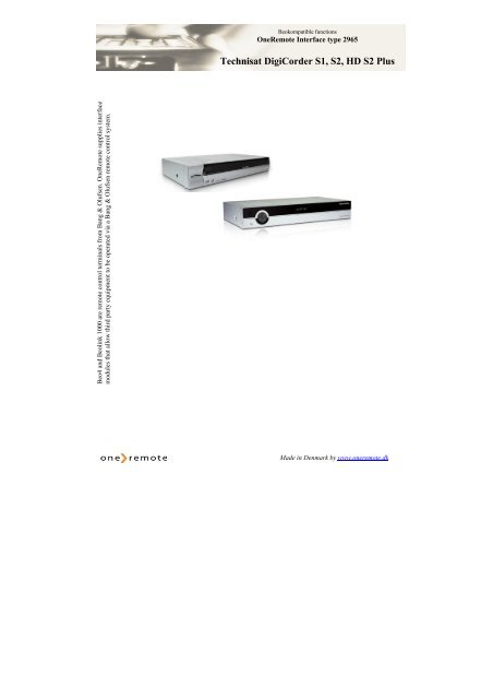 Technisat DigiCorder S1, S2, HD S2 Plus - OneRemote