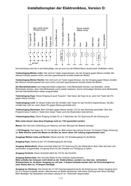 Installationsplan der Elektronikbox, Version D - Motofreakz - The Shop
