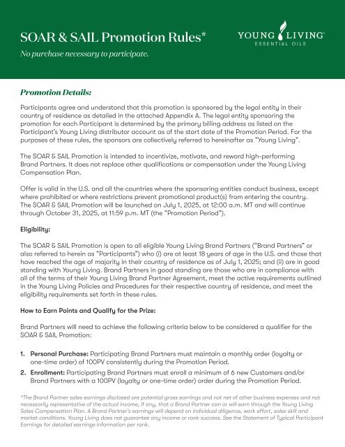 Soar & Sail 2025 Official Rules | Digital Library | Young Living