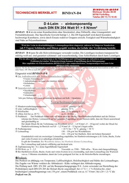 BINDAN-D4 D4-Leim - einkomponentig nach DIN EN 204 ... - Accoya