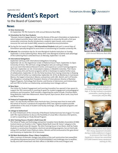 President's Report - Inside TRU - Thompson Rivers University