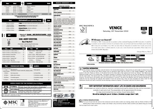 MSC Magnifica Daily Planner 1 - Cruises