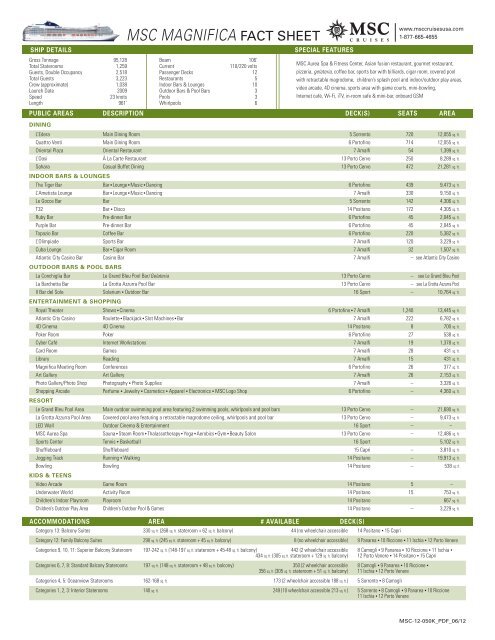 MSC MAGNIFICA FACT SHEET - MSC Cruises USA