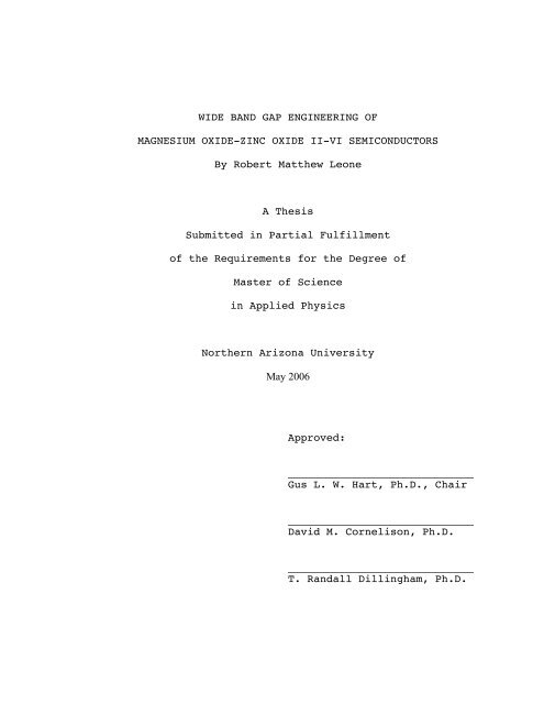 WIDE BAND GAP ENGINEERING OF MAGNESIUM OXIDE-ZINC ...
