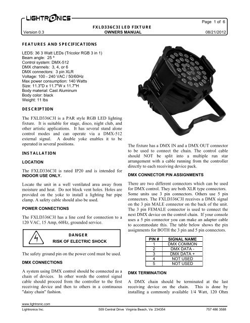The FXLD336C3I is a PAR style RGB LED lighting ... - Lightronics