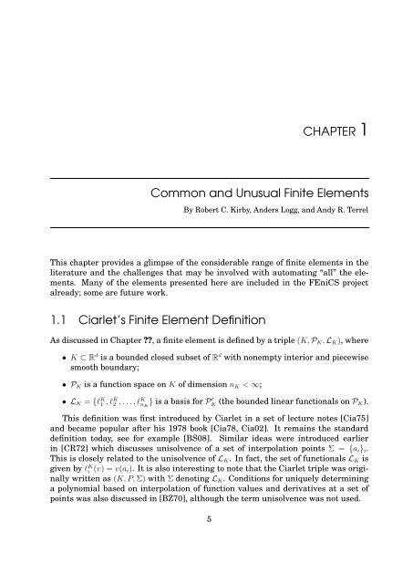 CHAPTER 1 Common and Unusual Finite Elements 1.1 Ciarlet's ...