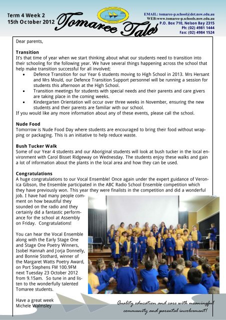 term 4 week 2 2012 - Tomaree Public School
