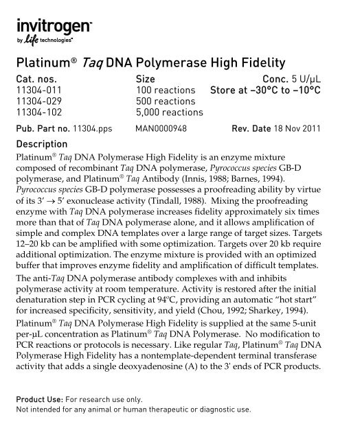 Platinum Taq DNA Polymerase High Fidelity - Invitrogen