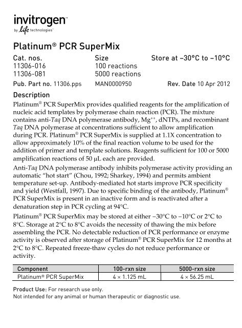 Platinum® PCR SuperMix - Invitrogen