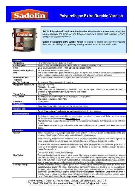 Polyurethane Extra Durable Varnish - Sadolin