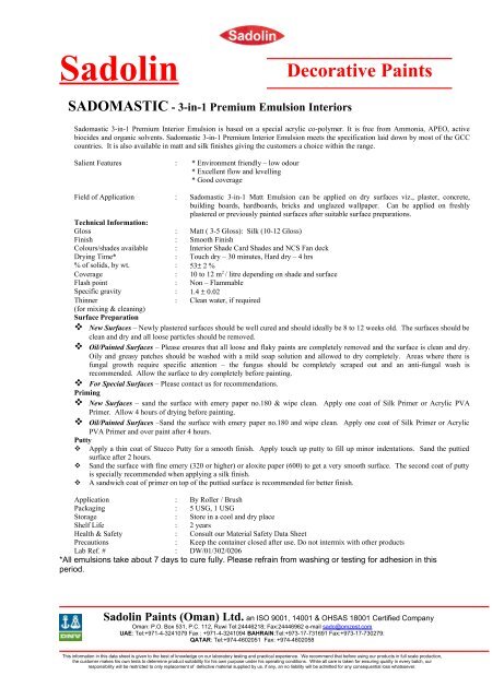 Decorative Paints Sadolin SADOMASTIC - 3-in ... - Sadolinoman.com