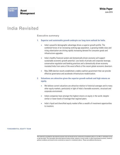 India Revisited - Goldman Sachs