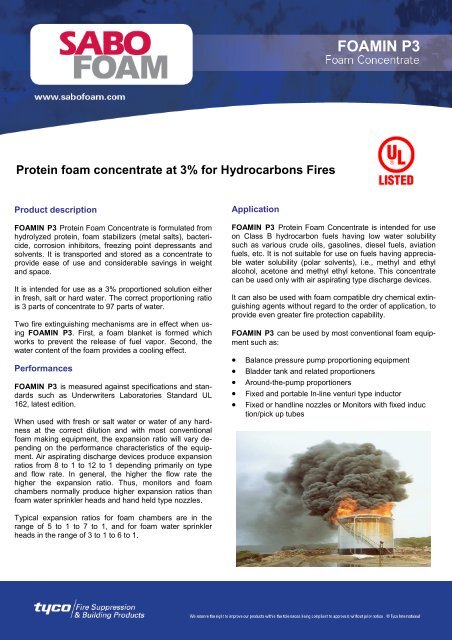 SaboFoam FOAMIN P3 3% PF, Hydrocarbon Fires