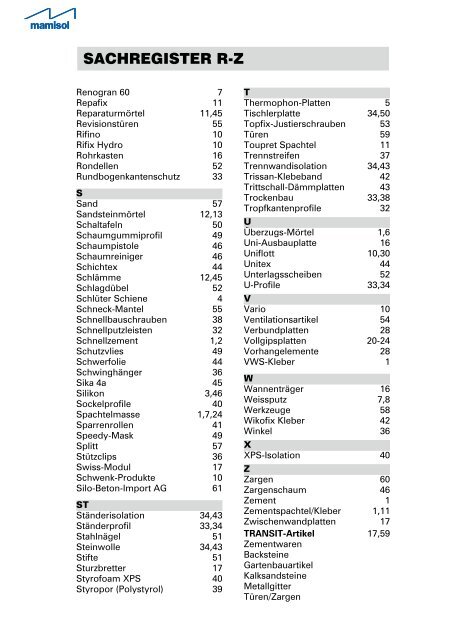sachregister g-P Gipskart
