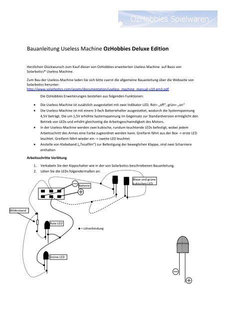 Bauanleitung Useless Machine OzHobbies Deluxe Edition