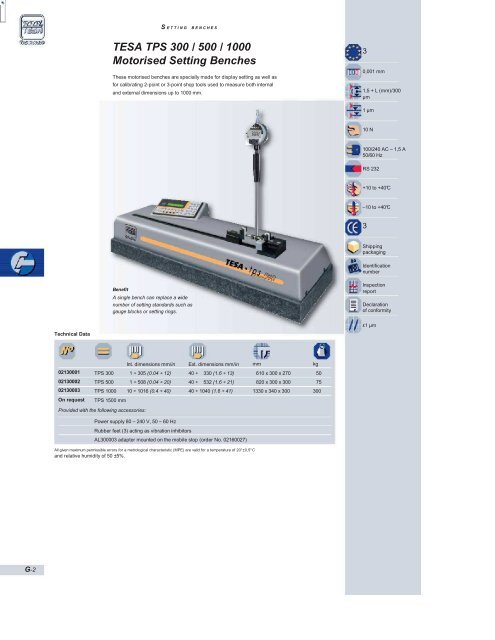 TESA TPS 300 / 500 / 1000 Motorised Setting Benches