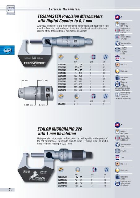 TESAMASTER Precision Micrometers with Digital Counter to 0,1 mm