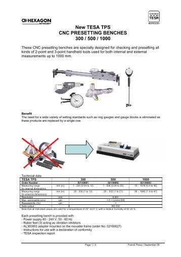 TESA TPS 300 / 500 / 1000 Motorised Setting Benches - Measuring ...