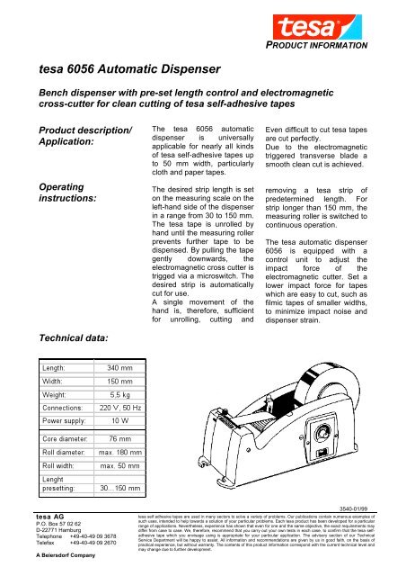 tesa 6056 Automatic Dispenser - Jesvy.com