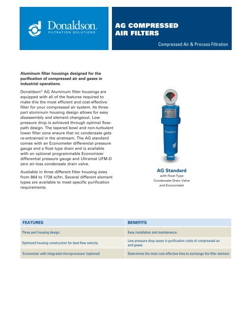 AG Compressed Air Filters (Data Sheet) - Donaldson Company, Inc.